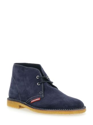 Dsquared2 Mens Lace-Up Shoes Suede Blue Calfskin Flat
