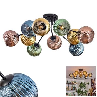 HOFSTEIN Deckenleuchte Koyoto, 10-flammige Deckenlampe aus Metall/Riffelglas in Schwarz/Blau/Gr&uuml;n/Kupfer/Gold, Leuchte im Vintage-Design (Schirme &Oslash; 15 cm), E14