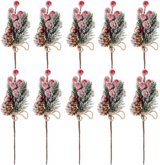 Supvox Ultnice 10 StüCk KüNstliche Kiefernnadeln Mit Roten Beeren Lebensechte Stimulationskiefern FüR Weihnachtsdeko KräNze Und Blumenarrangements 7.5 Zoll L