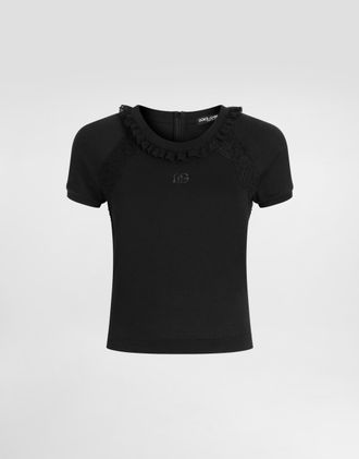 Dolce & Gabbana Jersey T-shirt With Lace And Embroidery - Frau T-shirts Und Sweatshirts Schwarz 36