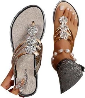 Generic Tongs scintillantes, sandales plates scintillantes pour femme, sandales &agrave; strass &agrave; paillettes, tongs antid&eacute;rapantes, chaussures &agrave; bout ouvert pour fem