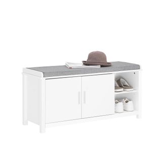 SoBuy Schuhbank mit Sitzfl&auml;che Schuhtruhe Dielenbank Sitzbank mit Stauraum Sitzkommode Schuhregal schmal Wei&szlig; BHT ca. 105x51x35cm FSR168-W