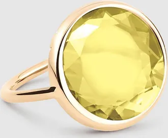 Ginette NY Bague Baby Disc Quartz Citron Or Rose