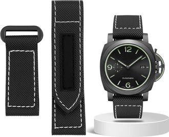 Generic Karbonfaser-Kariertes Nylon-Canvas-Armband für Lumino PAM01118 01661, wasserdichtes Armband, 24 mm, Schwarz, Blau