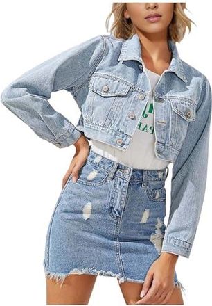 Generic Vestes en jean stretch pour femme 2026, bleu, XS