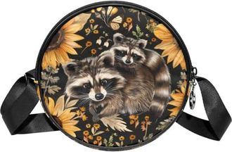 Generic Petit sac &agrave; bandouli&egrave;re circulaire pour femme, motif tournesols laveurs, sac &agrave; dos &agrave; bandouli&egrave;re avec fermeture &eacute;clair, bretelles r&eacute;glables, sac &agrave; mai