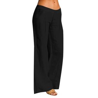 Generic Pantalon en lin pour femme - Pantalon long d&eacute;contract&eacute; - Jambe droite - Pantalon en lin - Pantalon Palazzo - Taille &eacute;lastique - D&eacute;contract&eacute; - Couleur 