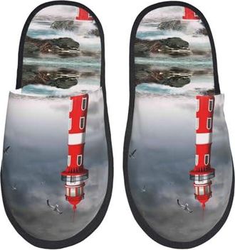 Generic Chaussons Phare 3D Dans Les Vagues Portative Pantoufles Anti Odeur Pantoufles En Coton Pour La Maison Automne Hiver M
