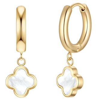 Glanzst&uuml;cke M&uuml;nchen Ohrringe - Edelstahl Creolen PerlmuttKleeblatt - Gr. unisize - in Gold - f&uuml;r Damen