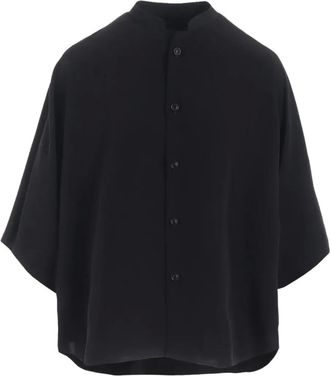 Yohji Yamamoto Kurzärmeliges Hemd mit Mandarinkragen - Schwarz