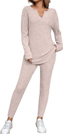 Generico Combinaison Femme Tricot Décontracté Chaude Combinaison En Tricot Confortable Laine Élégant Pull Et Pantalon Jambe Large Doux Manches Longues Complet 