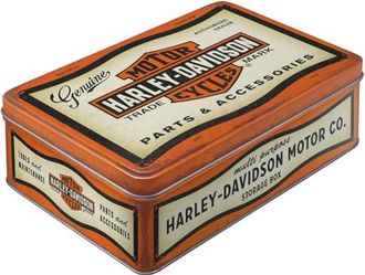 Nostalgic Art Retro Vorratsdose Flach, 2,5 l, Harley-Davidson - Parts & Accessories - Geschenk-Idee für Biker, Original Lizenzprodukt (OLP), Blech-Dose mit Deckel, 