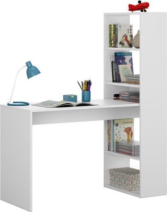 PEGANE Table de Bureau avec étagère réversible coloris Blanc Artik - longueur 120 cm x Profondeur 53 cm x Hauteur 144 cm