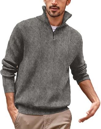 Generic Sweat &agrave; capuche pour hommes Pull &agrave; manches longues en polaire avec fermeture &eacute;clair quart de longueur Col montant Pull d&eacute;contract&eacute; T-shirt Veste de sp