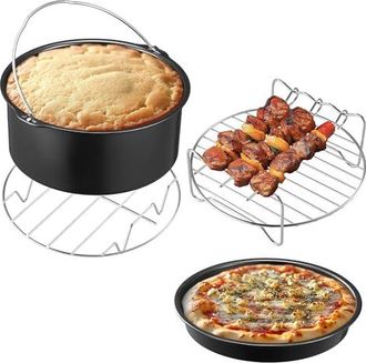 Navaris Accessoires Compatible avec Air Fryer - 4x Accessoires pour Friteuses &agrave; Air en Acier Compatible avec Philips Moulinex Ninja Tefal - Moule Cake Pizza S