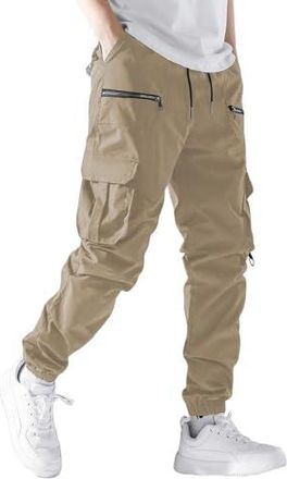 Generic Pantalon de sport pour homme - Long - Coupe ajust&eacute;e - Pantalon cargo - Stretch l&eacute;ger - Pantalon de loisirs dext&eacute;rieur - Taille &eacute;lastique - Multi poche