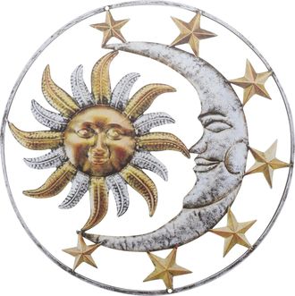 Garneck Solar Wanddekoration Metall Anh&auml;nger Sonne Mond Wandleuchte Au&szlig;enbereich Wetterfest Gelb