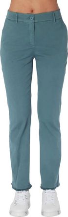 Via Masini 80 Femme, Pantalons, Vert, Taille: 46 FR Pantalon &eacute;vas&eacute; effiloch&eacute; en gabardine stretch