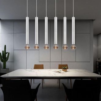 Trio Pendellampe Esstisch hängend Hängelampe 6 Flammig Pendelleuchte Esstischleuchte Höhenverstellbar, Metall weiß, 6x E27 Fassungen, LxH 110x150 cm