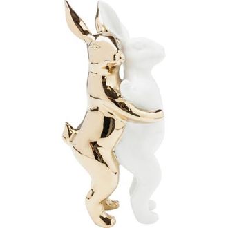Kare Design Design Deko Figur Hugging Rabbits, Weiß/Gold, Deko Objekt, Hasen Motiv, Steingut glasiert, 25x15x12 cm (H/B/T)