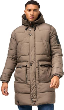 Stone Harbor Herren Wintermantel Warmer Steppmantel lang mit Kapuze Beviis Stone Brown Gr. XXL