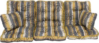 Patio Hollywoodschaukel Auflage 3 teilig Celebes für Sitzfläche 170 cm Gartenbank Polster Dekokissen gesteppt Blumen Streifen