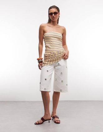 Asos Bermuda en jean &agrave; clous argent&eacute;s - Blanc