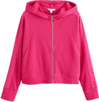 Next Damen Standard Kapuzenjacke mit Waffelstruktur und Rei&szlig;verschluss Fluro Pink M