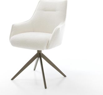 DELIFE Drehstuhl Alja-Flex mit Armlehnen Boucl&eacute; Soft Beige Kreuzgestell breit Effektfinish Titan 360&deg; drehbar Wippfunktion Taschenfederkern, Esszimmerst&uuml;hle