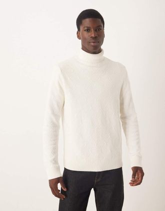 Selected Gestrickter Rollkragenpullover aus 100% Baumwolle in Cremeweiß