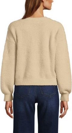 Lands End Zopfmuster-Cardigan aus Wimperngarn, Damen, Größe:44-46 petite, Weiß, by Lands End