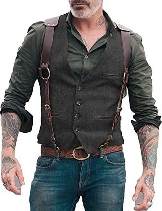 Solovedress Gilet de chasse en laine tweed pour homme - Pour les affaires décontractées., Noir, M