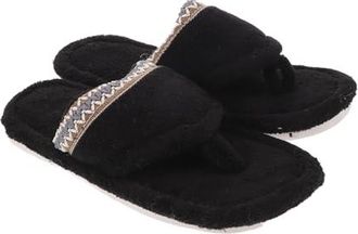 BESPORTBLE Chaussons Femme Noirs Confortables Semelle Épaisse Isolante Intérieur Respirant et Doux Sandales Fourrées Légères pour Maison