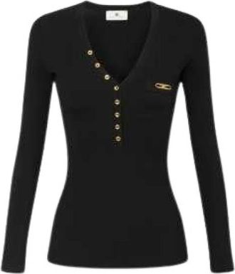 Elisabetta Franchi Femme, Pulls, Noir, Taille: 44 FR Pull en Tricot Col V