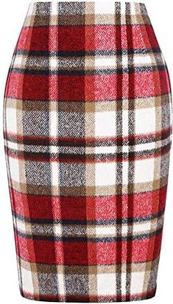 Onsoyours Jupe Crayon Courte Femme Mini Skirt Moulant Élastique Plissée Plaid Court Jupe Taille Haute Pakage Hanche Party Soirée Z1 Rouge M