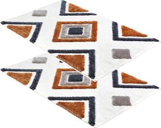 Schöner Wohnen Kollektion Badezimmerteppich weiß 2er Set Ethno 67x110 cm - Badematte rutschfest - Badteppich waschbar - Badvorleger - Duschvorleger Badezimmer