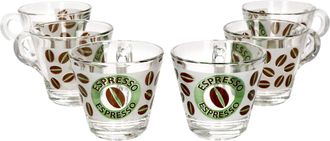 MamboCat 6er Set Cremona Glas-Espressotasse mit Henkel I Gr&uuml;n I 60 ml I Milchglas-Optik mit Espressobohnen und Aufschrift I Alternativ f&uuml;r Lungo, Americano, Ri