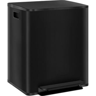 HOMCOM Poubelle de cuisine - HOMCOM - 2 compartiments 2 x 30L - couvercle &agrave; fermeture douce - acier inoxydable - 47,7x37,5x66,8cm - noir