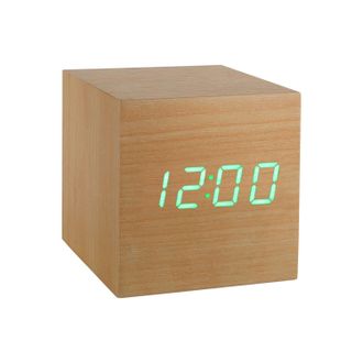 gingko Cube LED Click Clock Wecker mit Sound Aktivierung (Uhrzeit, Datum & Temperatur), Buche/Grün LED