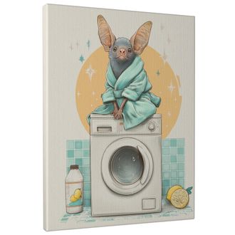 Generic Kunstdruck auf Leinwand, Motiv: niedliche Fledermaus im Bademantel, blau-gelbes Tier-Poster, ausgefallene Badezimmer-Dekoration f&uuml;r Wohnzimmer, Schlaf