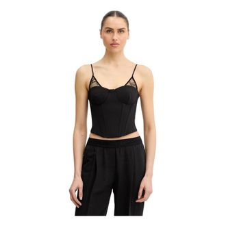 Patrizia Pepe Korsett-Top mit Spitzeneins&auml;tzen - - Tops - Damen - Schwarzk - 2XS