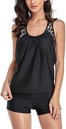 Minetom Maillot de Bain 2 Pièces Femme Tankini Ensembles Maillots Bikini Set sans Manches Débardeur et Short G Noir XXL