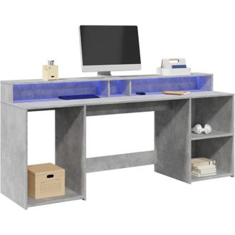 vidaXL Vidaxl - Bureau et lumières led gris béton 200x55x91cm bois dingénierie