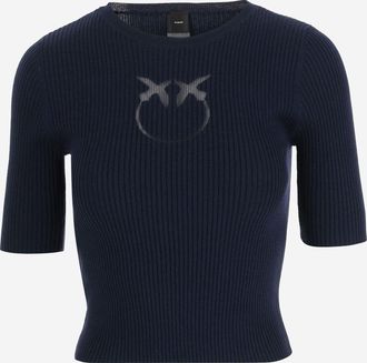 Pinko Pinko - Pull &agrave; manches courtes en laine m&eacute;lang&eacute;e avec logo