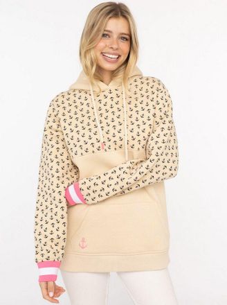 Zwillingsherz Hoodie Kleine Anker bedruckt, Rippenb&uuml;ndchen, Kapuze mit Kordelzug, K&auml;ngurutasche