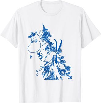 Moomin Blue Moomintroll Skifahren fliegt in Baum Wintersportspiele T-Shirt