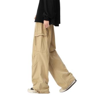 Generico Pantalon cargo pour homme Baggy avec poches Pantalon long de loisirs Couleur unie Style urbain Pantalon de surv&ecirc;tement &agrave; jambes larges, kaki, 3XL