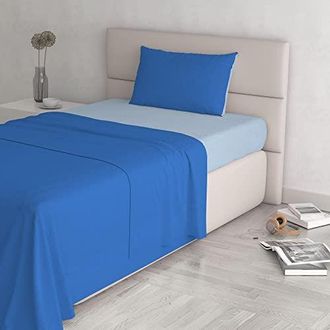 Italian Bed Linen Natural Color Bettwäsche Set, 100% Baumwolle, Royal/Hell blau, Kleine doppelte