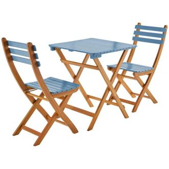 Sweeek Sweeek - Table de jardin pliante bois dacacia + 2 assises bleu hilora, table carr&eacute;e