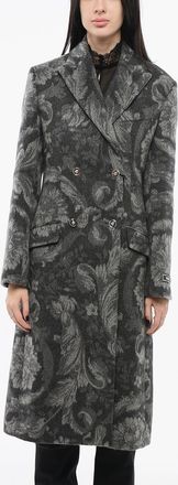 Versace Zweireihiger Mantel aus Wolle mit Barockmuster Versace